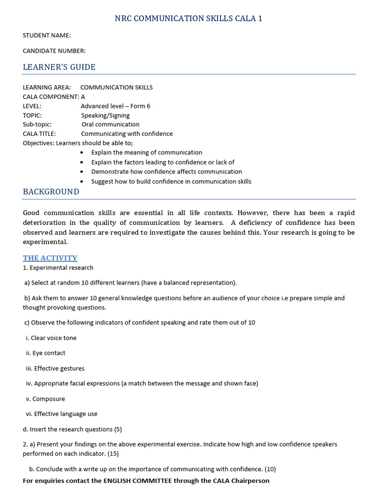 NRC Communication Skills Cala 1 | PDF | Communication | Learning