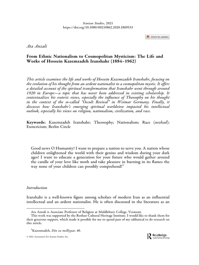 Ata Anzali From Ethnic Nationalism To Co | PDF