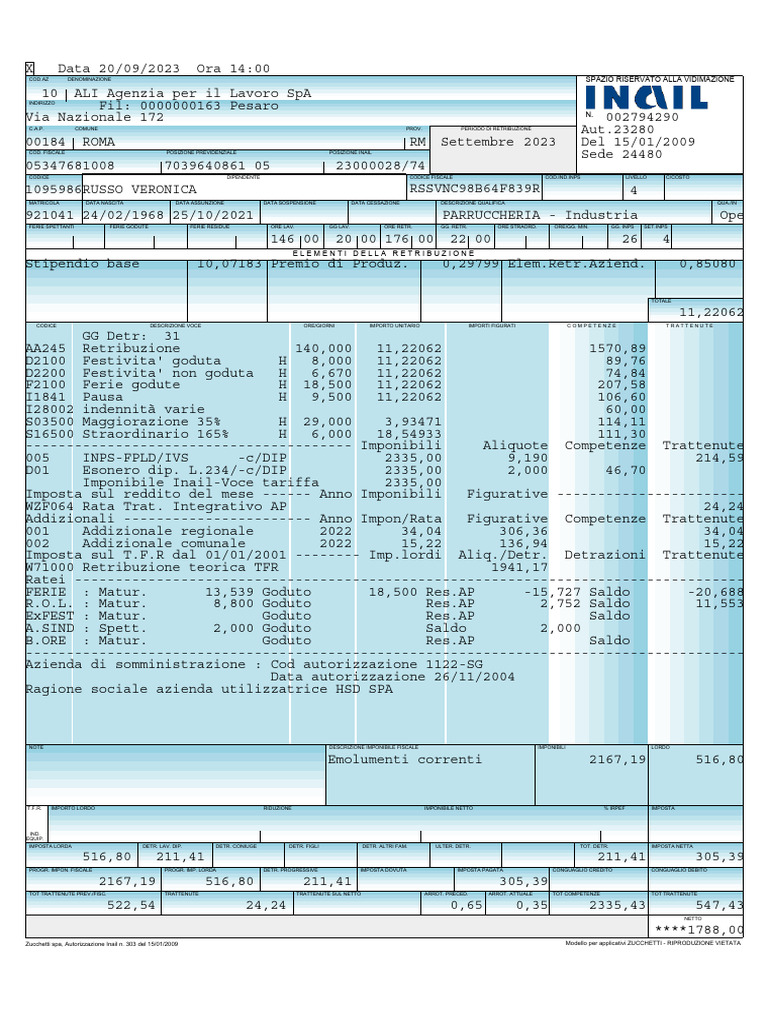 Cedolino Set 2023 | PDF