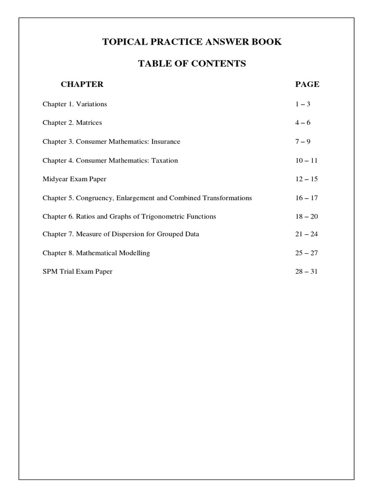 Form 5 Math Topical Practice Answer Book | PDF | Deductible | Insurance