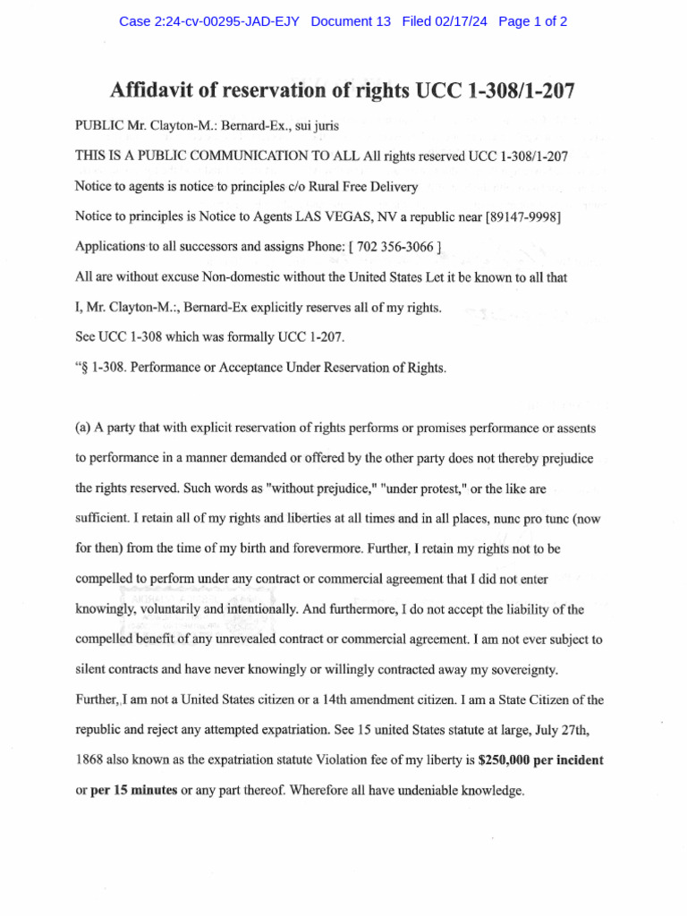 Affidavit of Reservation of Rights Ucc 1-308/1-207 | PDF