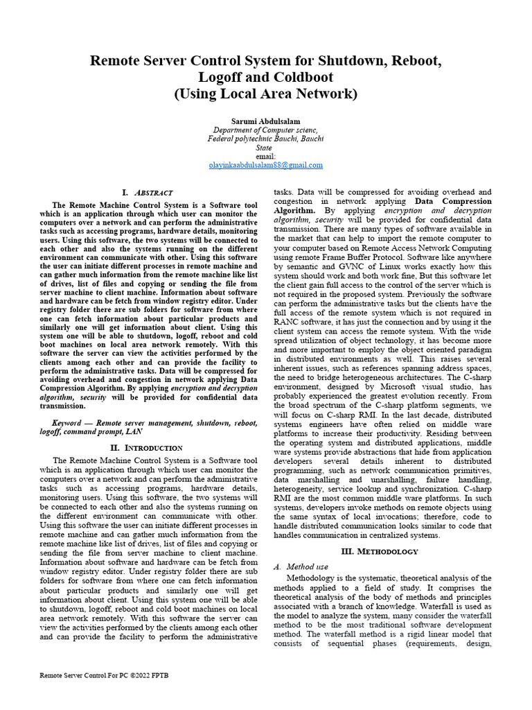 Remote Server Control System For Shutdown Reboot Pdf