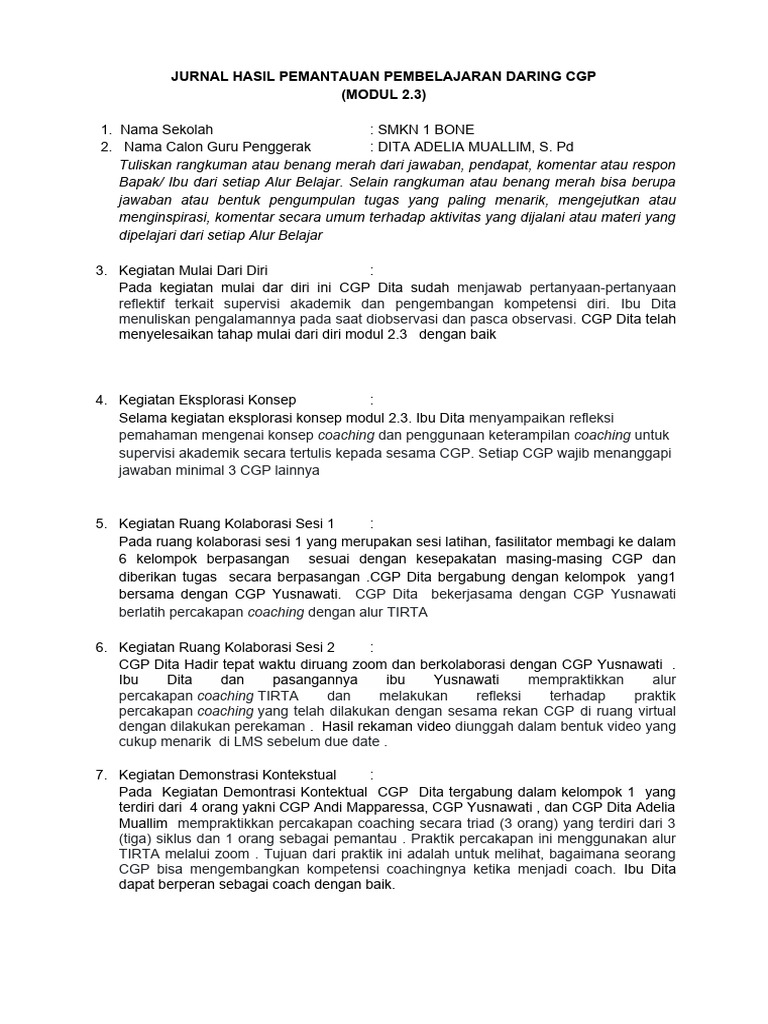 ERNIATI Jurnal Pemantauan Daring Modul 2.3 | PDF | Karier & Perkembangan