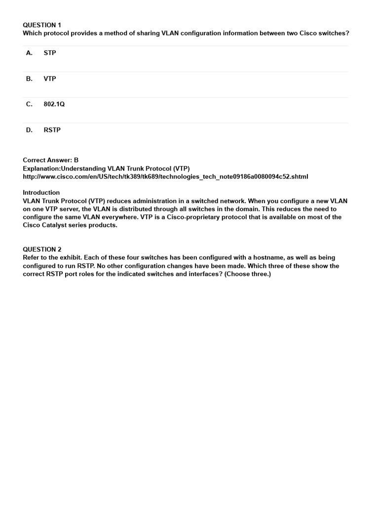 Cisco CCNA 200-105 Questions With Answers | PDF | Network Switch | Routing