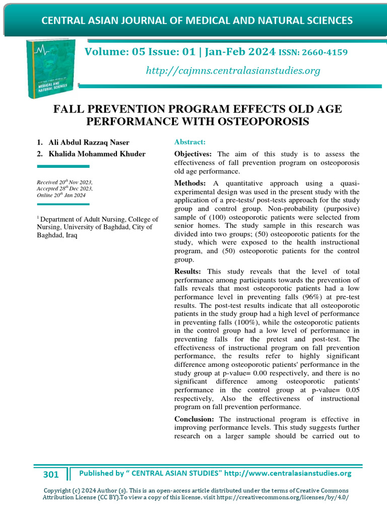 Fall Prevention Program Effects Old Age Performance With Osteoporosis ...