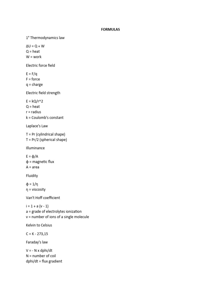 Physics Formulas & SI Unit | PDF | Electricity | Fluid Dynamics