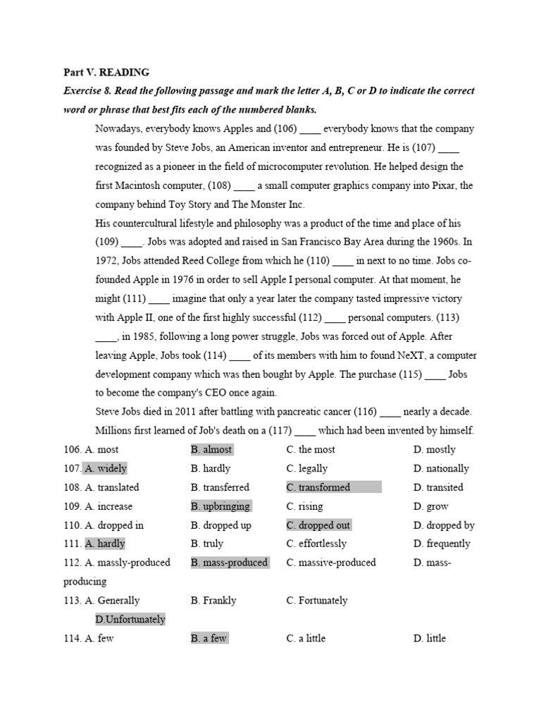 Reading Revision Grade 12TH With Key | PDF