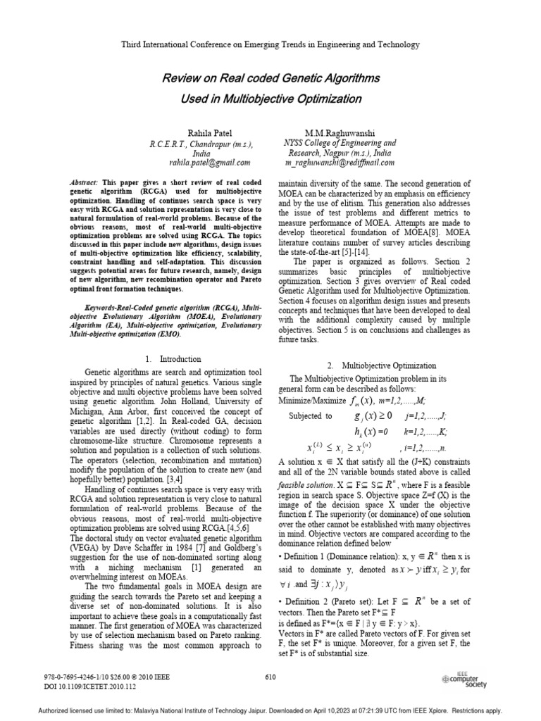 Review On Real Coded Genetic Algorithms Used in Multiobjective Optimization | PDF | Genetic ...