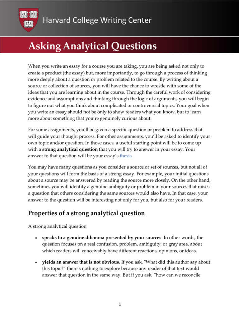 Asking Analytical Questions | PDF | Essays | Question
