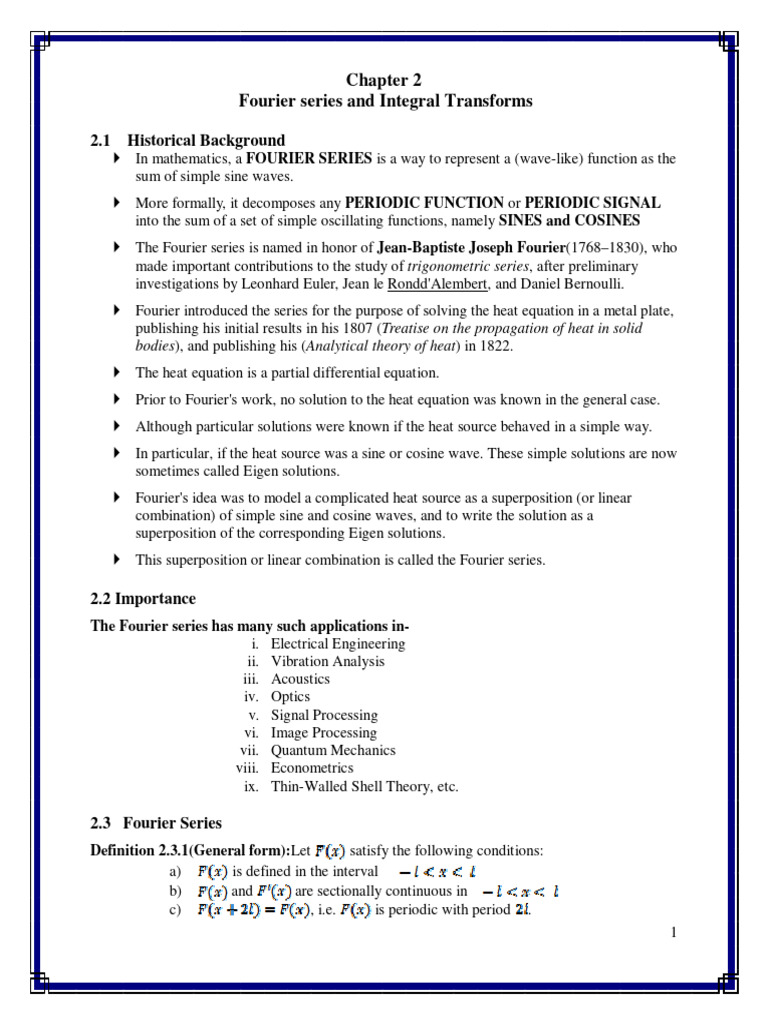 Chapter 2 Fourier Series and Transform - 1 | PDF | Fourier Series ...