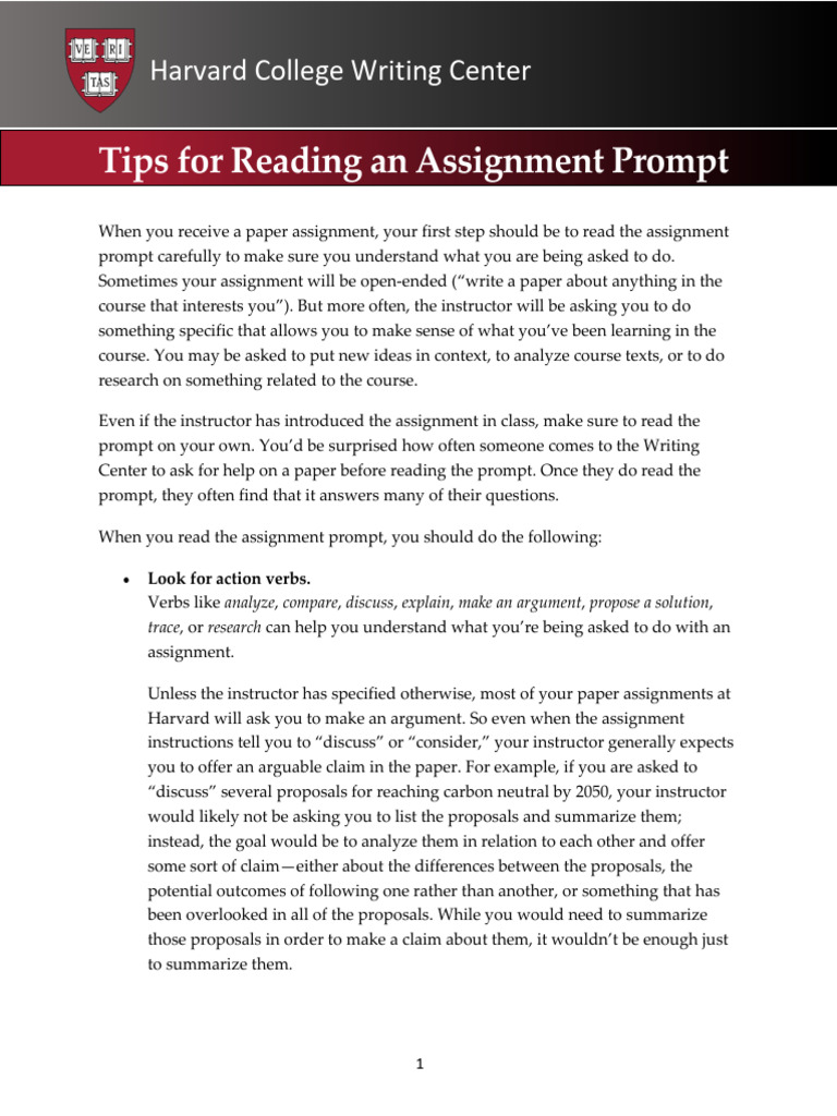 Tips For Reading An Assignment Prompt | PDF