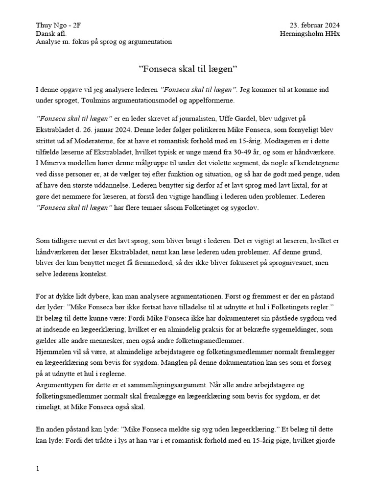 Fonseca Skal Til Lægen - Sprog Og Argumentations Analyse Afl. | PDF