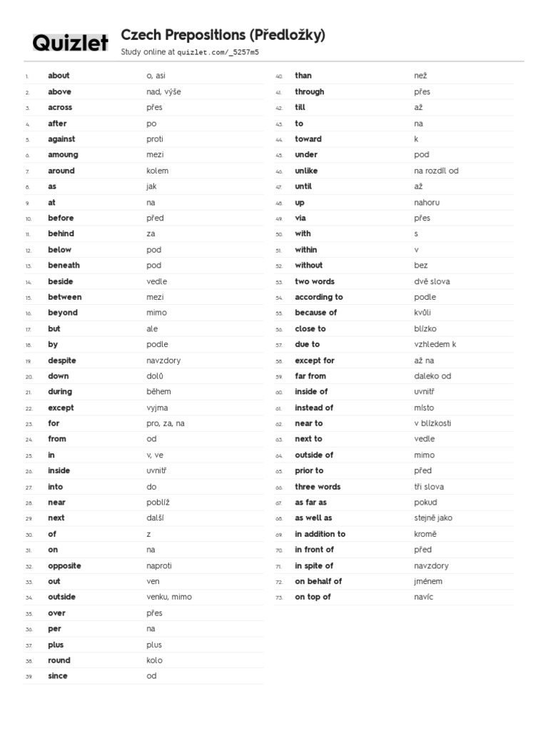 Czech Prepositions | PDF