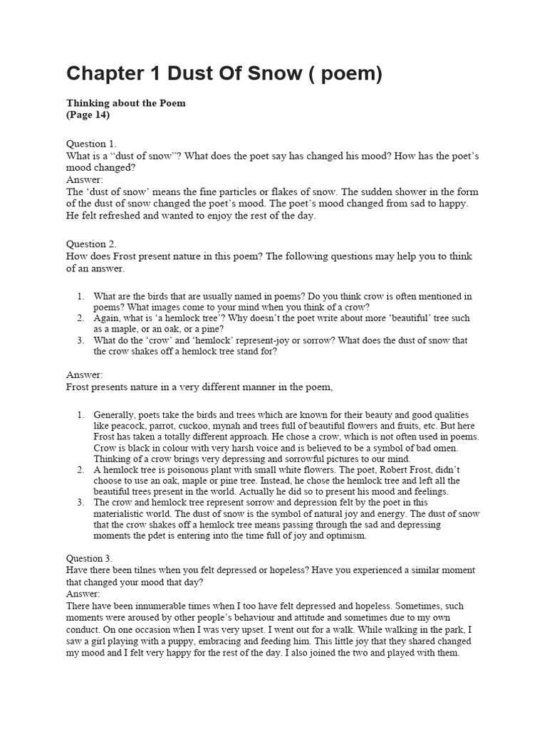 Mood Change in Frost's Dust of Snow | PDF | Language Arts & Discipline ...