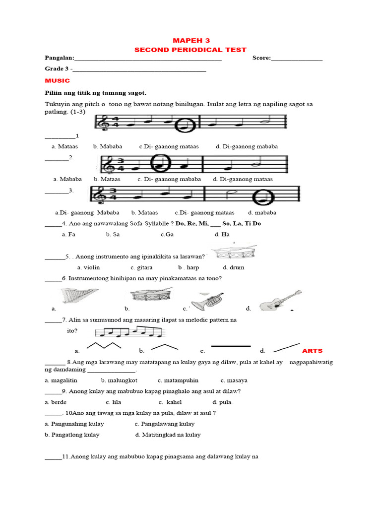 Mapeh 3 TMT Second Periodical Test 2023 2024 | PDF