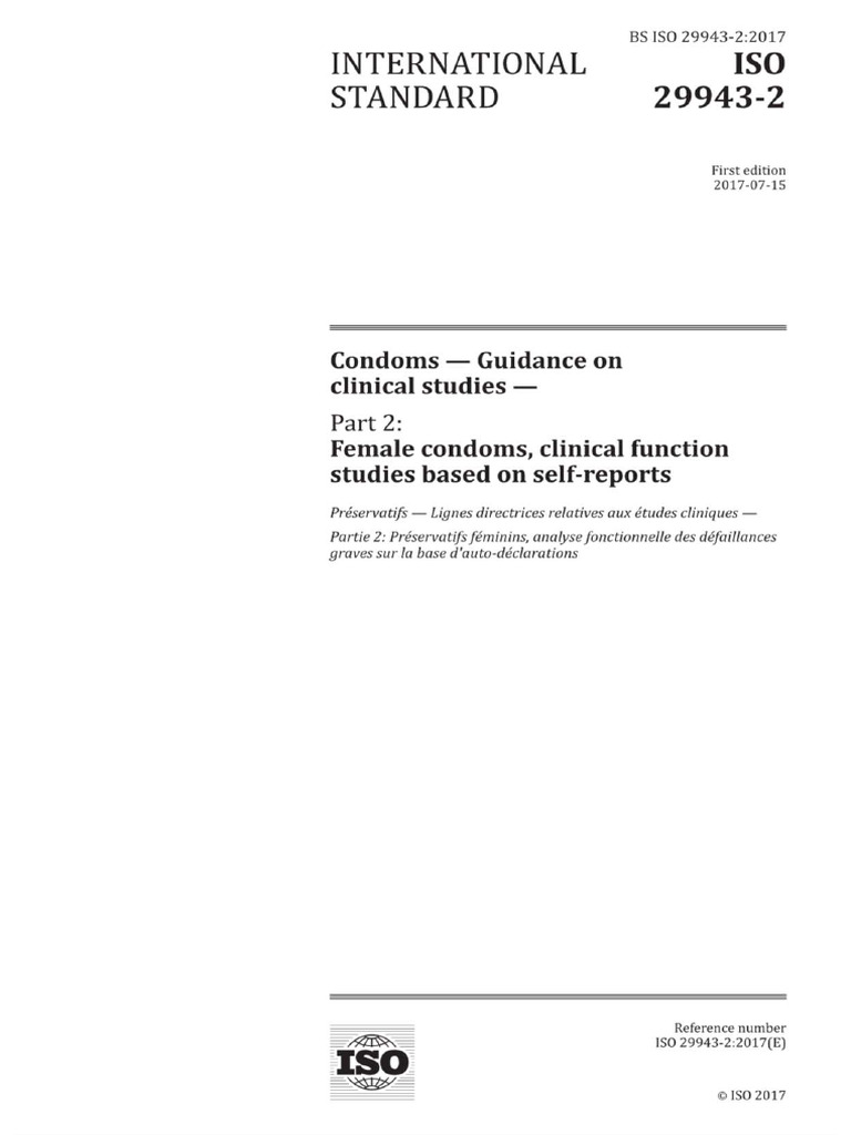BS ISO 29943-2-2017Condoms —Guidance on clinical studies — Part 2 ...
