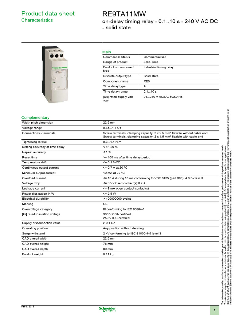 RE9TA11MW: Product Data Sheet | PDF | Relay | Alternating Current