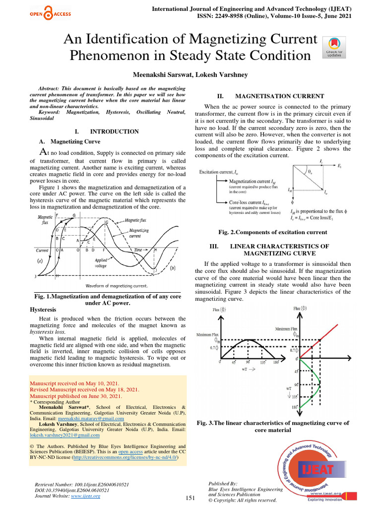 An Identification of Magnetizing Current Phenomenon in Steady State ...