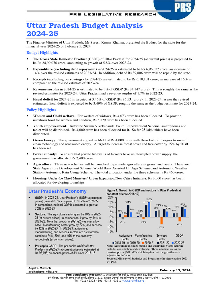 UP Budget 2024-25: Key Highlights | PDF | Finance & Money Management ...