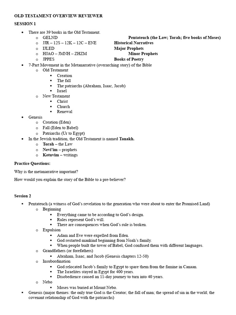 Old Testament Study Guide | PDF | Book Of Genesis | Old Testament