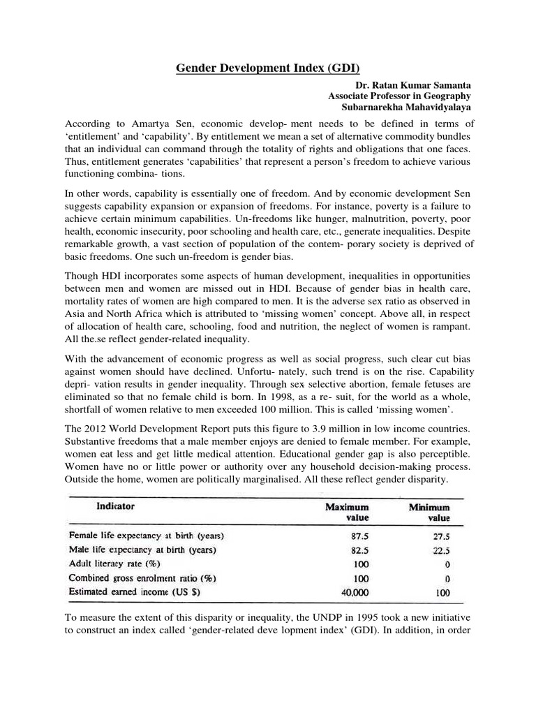 Gender Development Index GDI | PDF