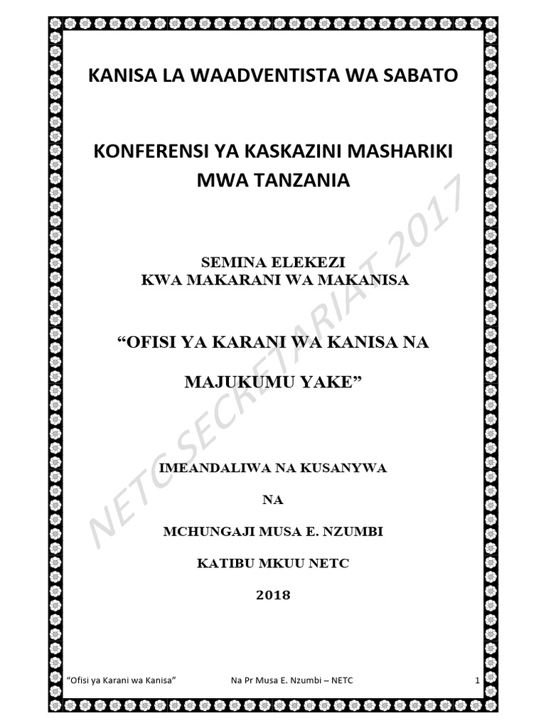 Ofisi Ya Karani Wa Kanisa | PDF