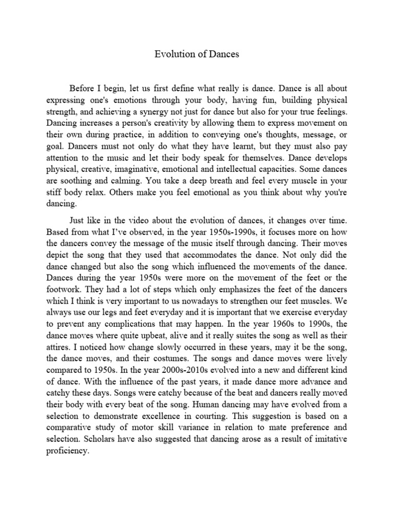 Evolution of Dances- Reflection Paper | PDF