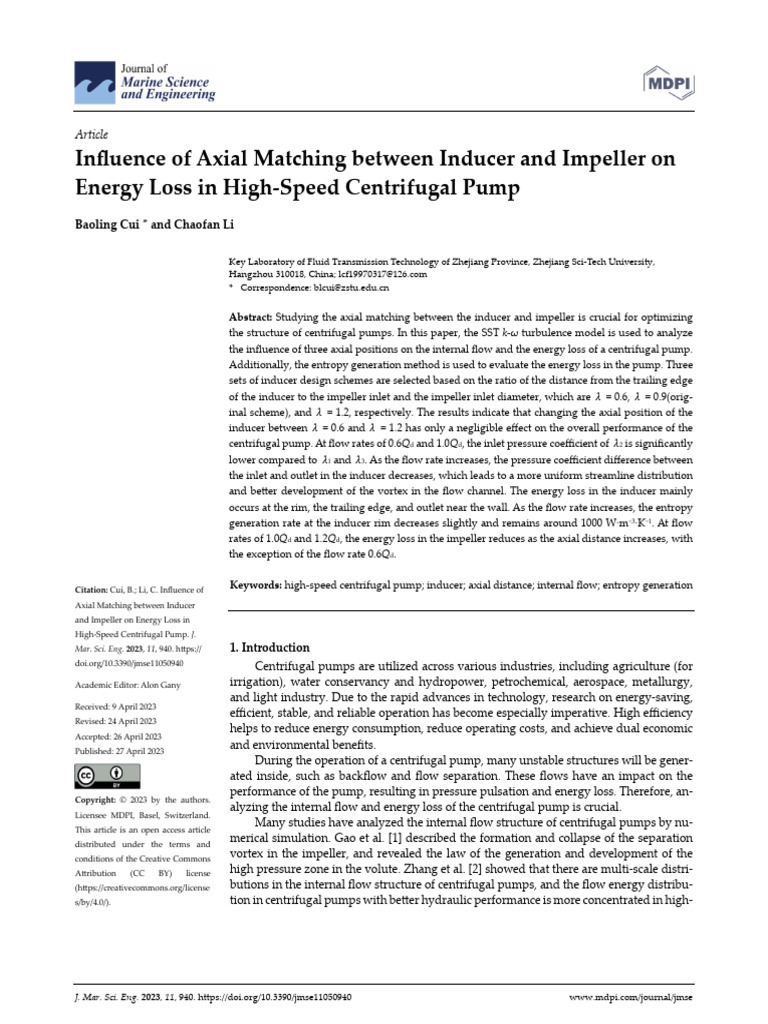 Influence of Axial Matching Between Inducer and Impeller On | PDF