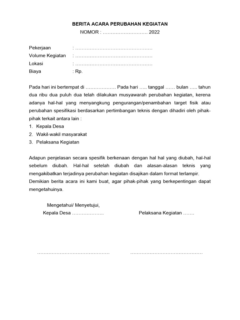 Berita Acara Perubahan Kegiatan | PDF