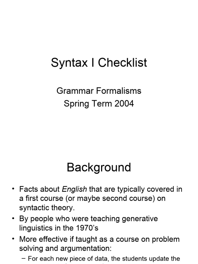 Syntax 1 Checklist | PDF | Clause | Part Of Speech