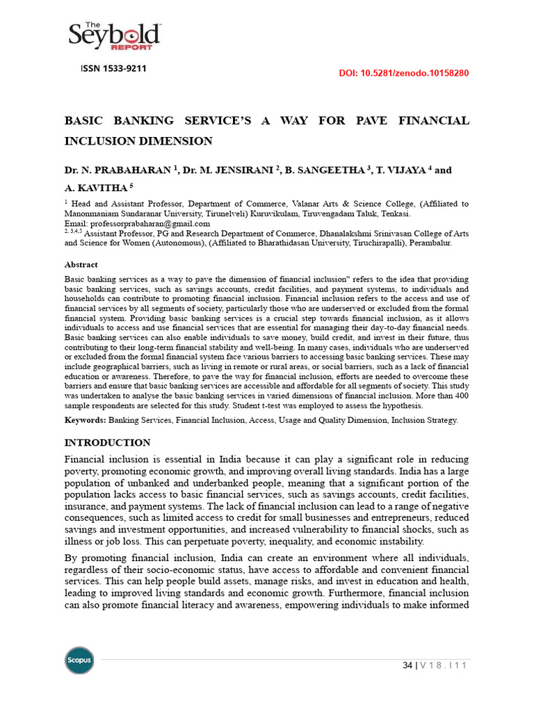 Basic Banking Service's A Way For Pave Financial Inclusion Dimension | Download Free PDF ...