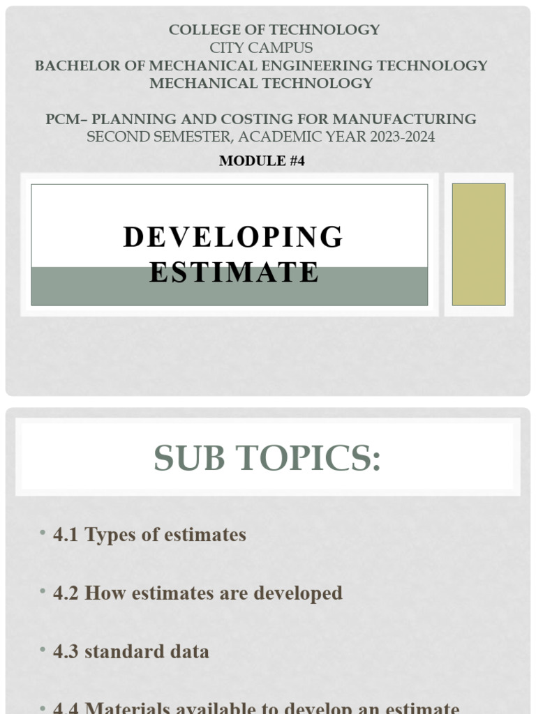 Module 4 Developing Estimate | PDF | Cost Accounting | Economies