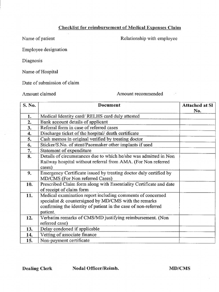 Checklist Reimbursement | PDF