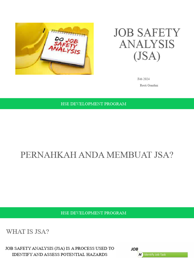 Job Safety Analysis (JSA) : Hse Development Program | PDF