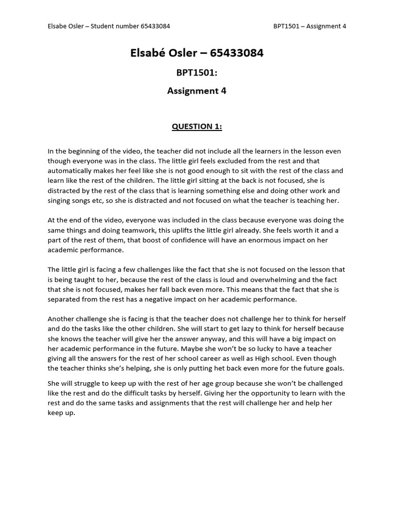 BPT1501 - Assignment 4 | PDF | Empathy | Teachers