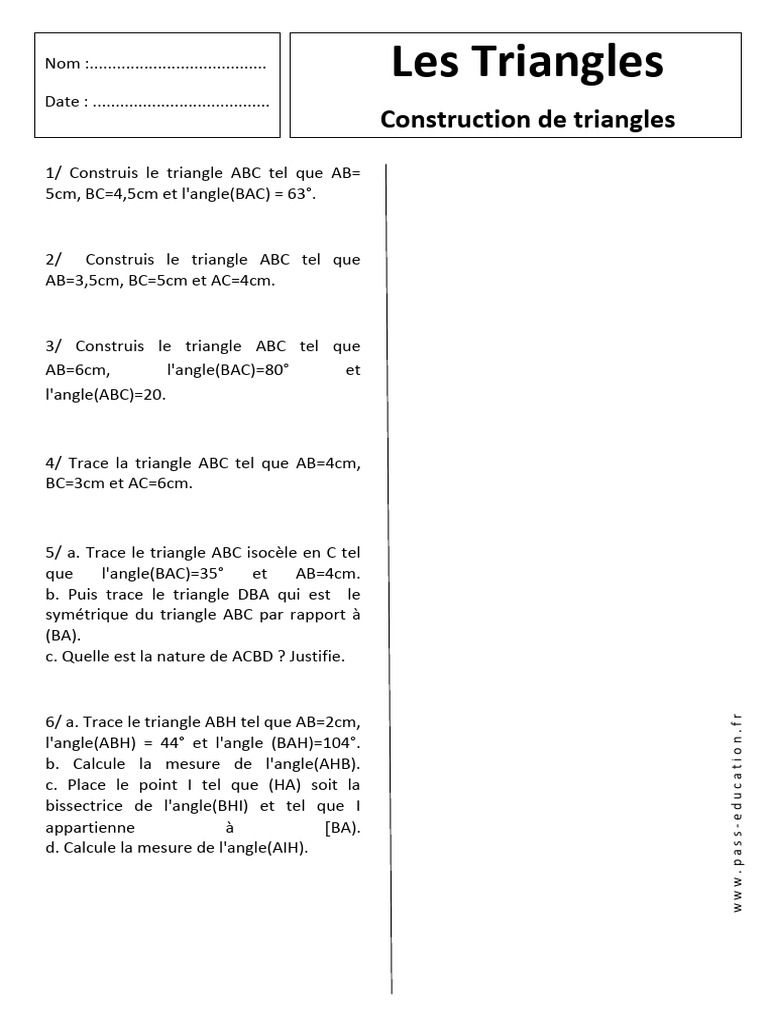 Construction-de-triangles-5ème-Exercices-corrigés-Géométrie | PDF