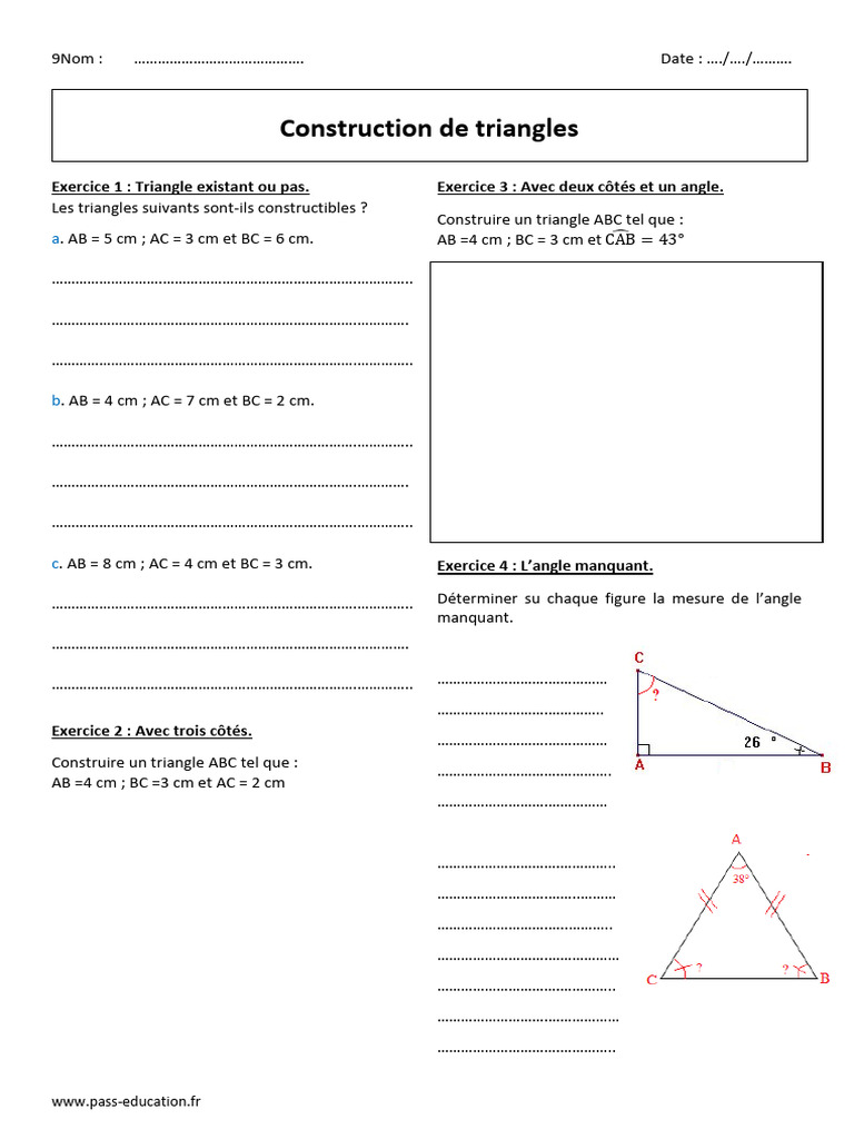 Construction de Triangles 5ème Exercices Corrigés | PDF