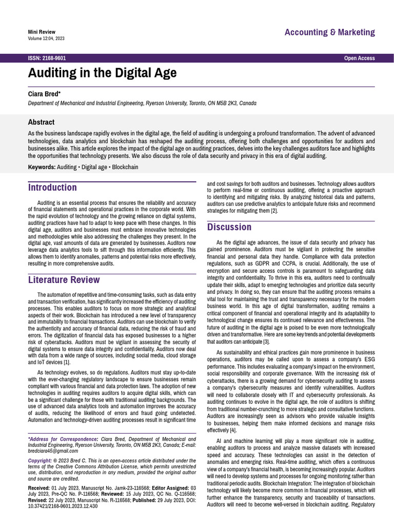 Auditing in The Digital Age | PDF | Audit | Analytics