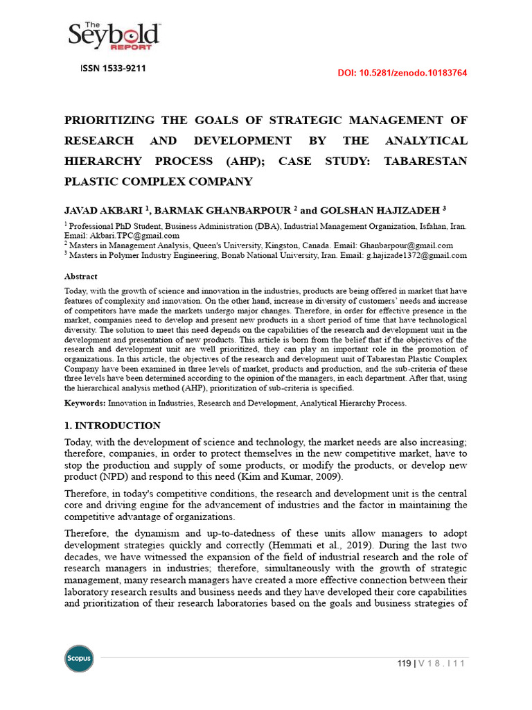 Prioritizing The Goals of Strategic Management of Research and ...