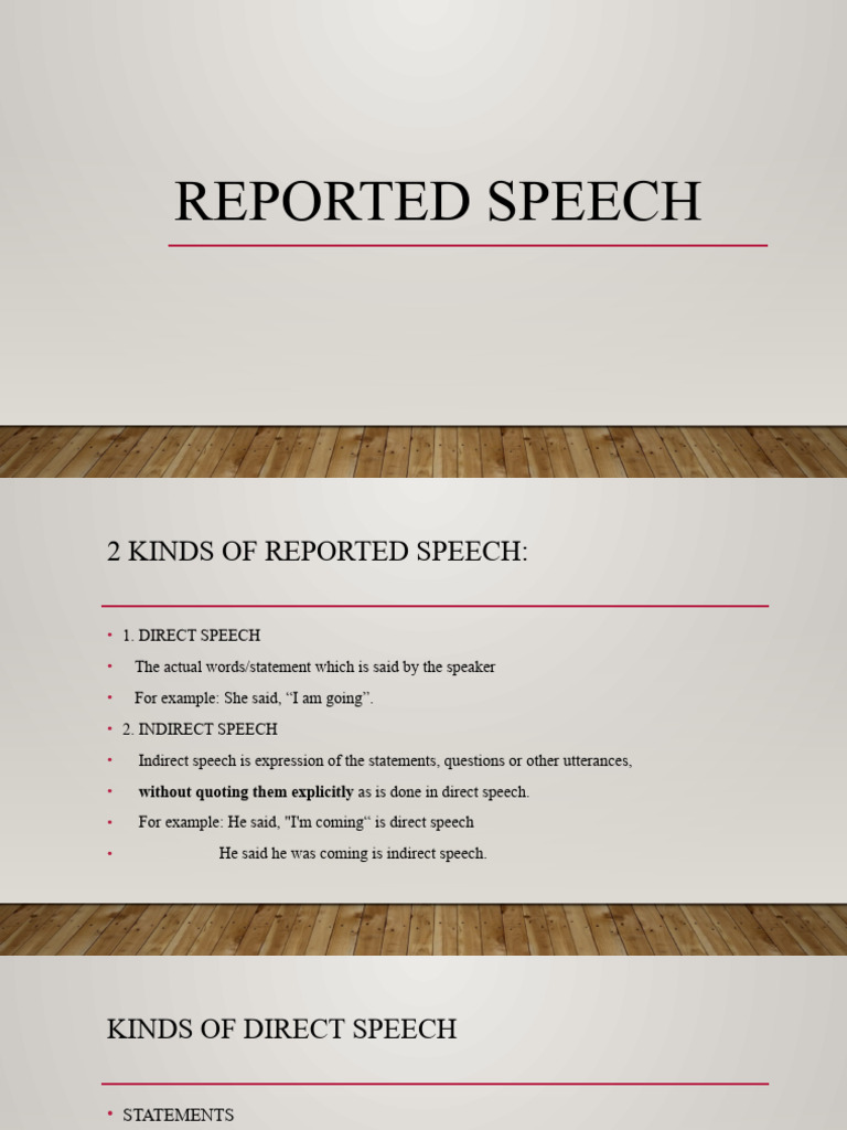 Reported Speech (Power Point) | PDF | Linguistic Morphology | Linguistics