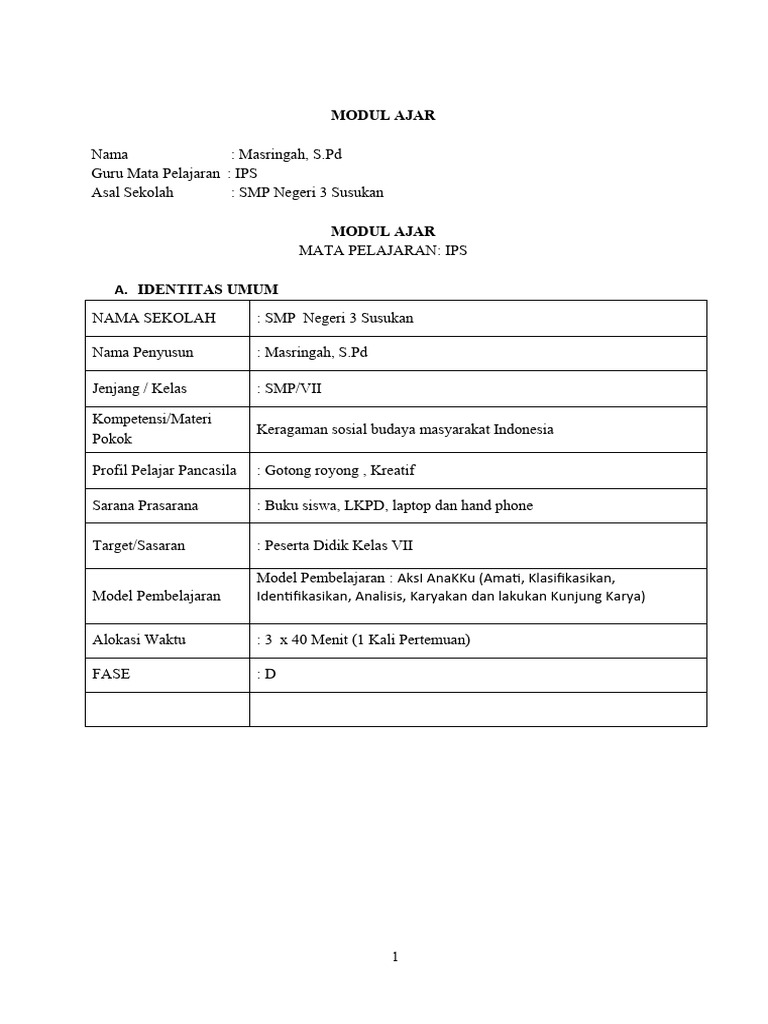 Modul ajar IPS FaseD keragaman budaya kelas 7- | PDF