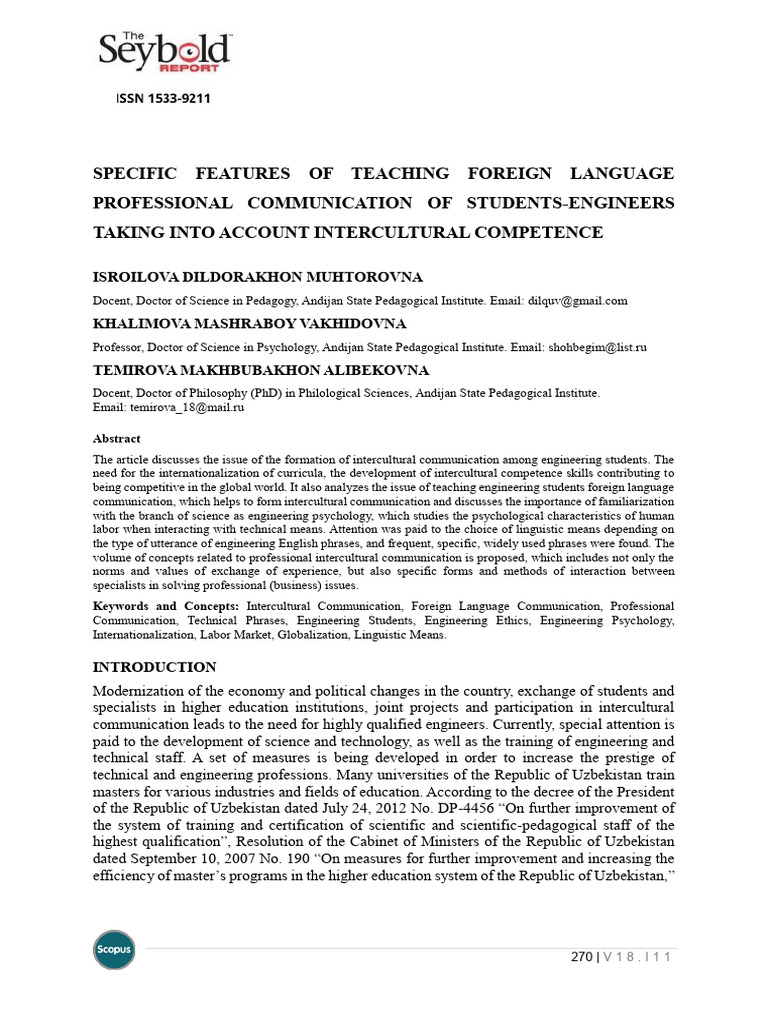 Teaching Foreign Language for Engineers | PDF | Cross Cultural ...