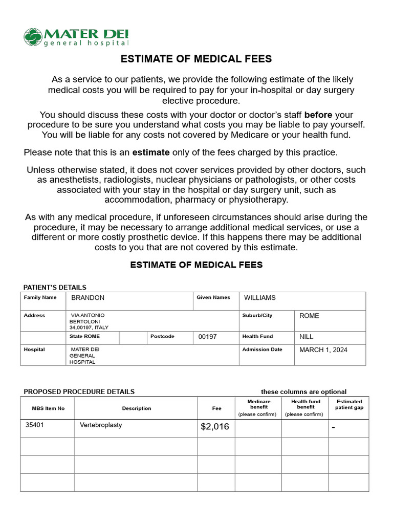 Brandon Medical Estimate | PDF