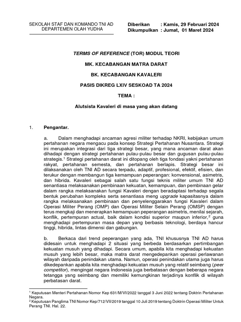 02 TOR Modul Teori Kavaleri | PDF