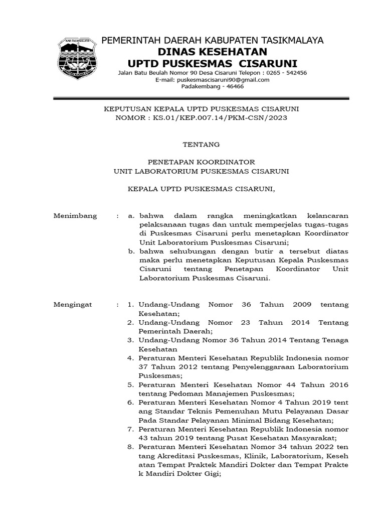 SK Unit Laboratorium | PDF | Kesehatan Holistik | Sains & Matematika