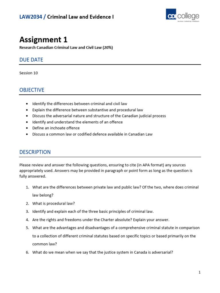 Canadian Criminal Law Assignment Guide | PDF | Common Law | Justice