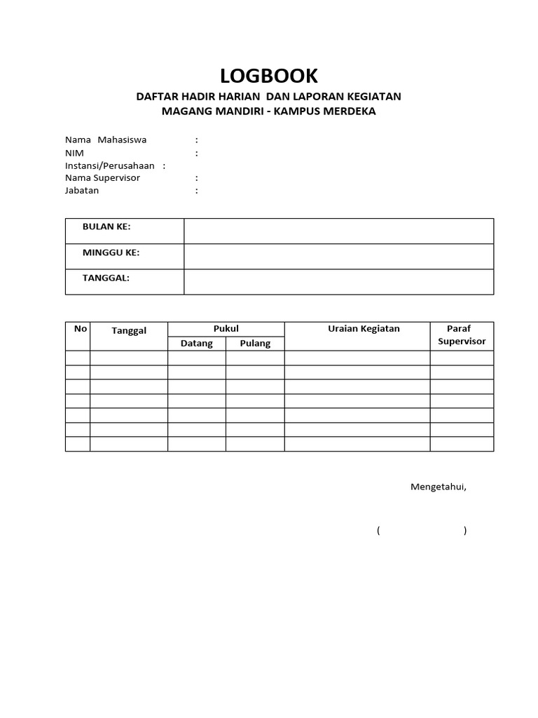FORM_3-_LOGBOOK_Magang_Mandiri_Kampus_Merdeka_ | PDF