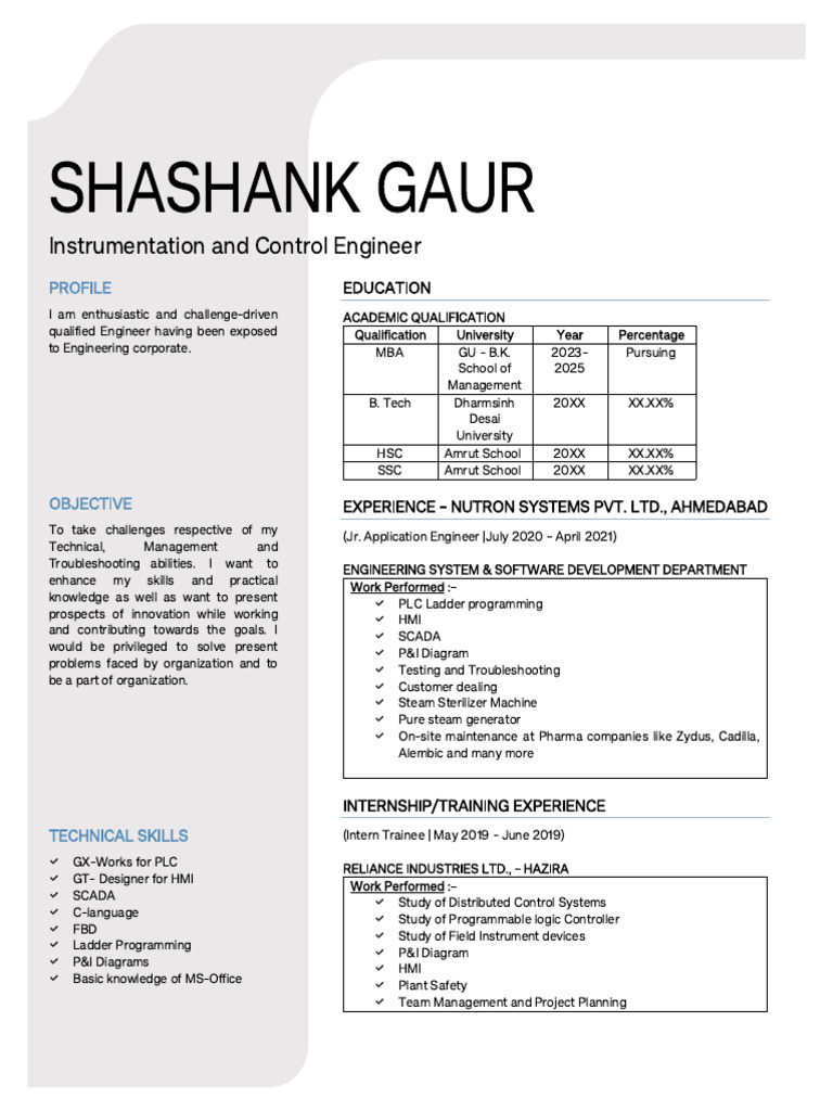 Mba BK Resume Sample | PDF | Programmable Logic Controller | Scada