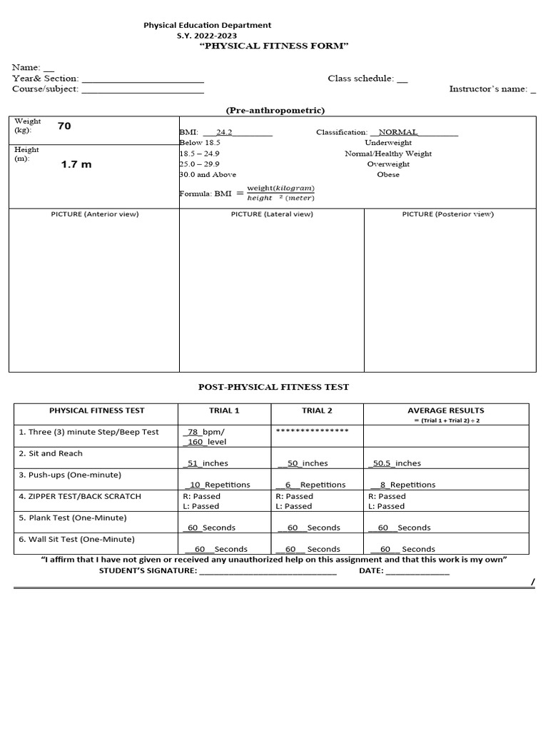 Pre-PFT Form-1 | PDF | Body Mass Index | Human Appearance