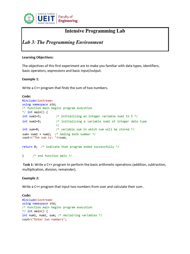Manual Intensive Programming Lab 3 | PDF